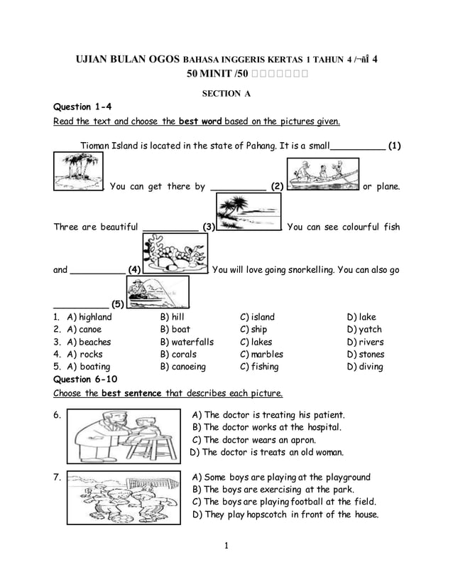 English year 4 kssr paper 1 | DOCX | National & Civic Holidays | Holidays