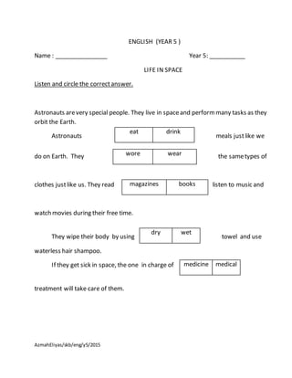 English year 5 unit 9 space exploration | DOCX