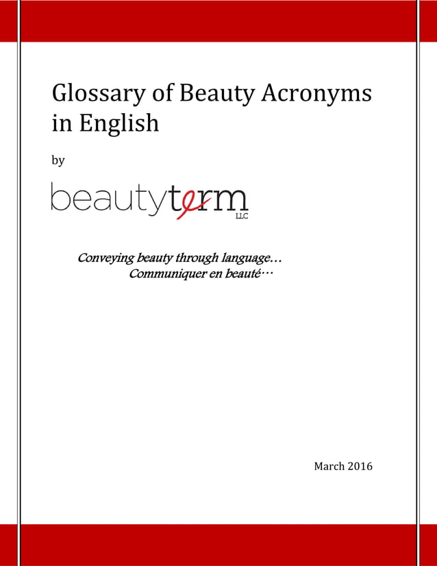 English Glossary of Beauty Acronyms | PDF | Skin and Dermatology ...