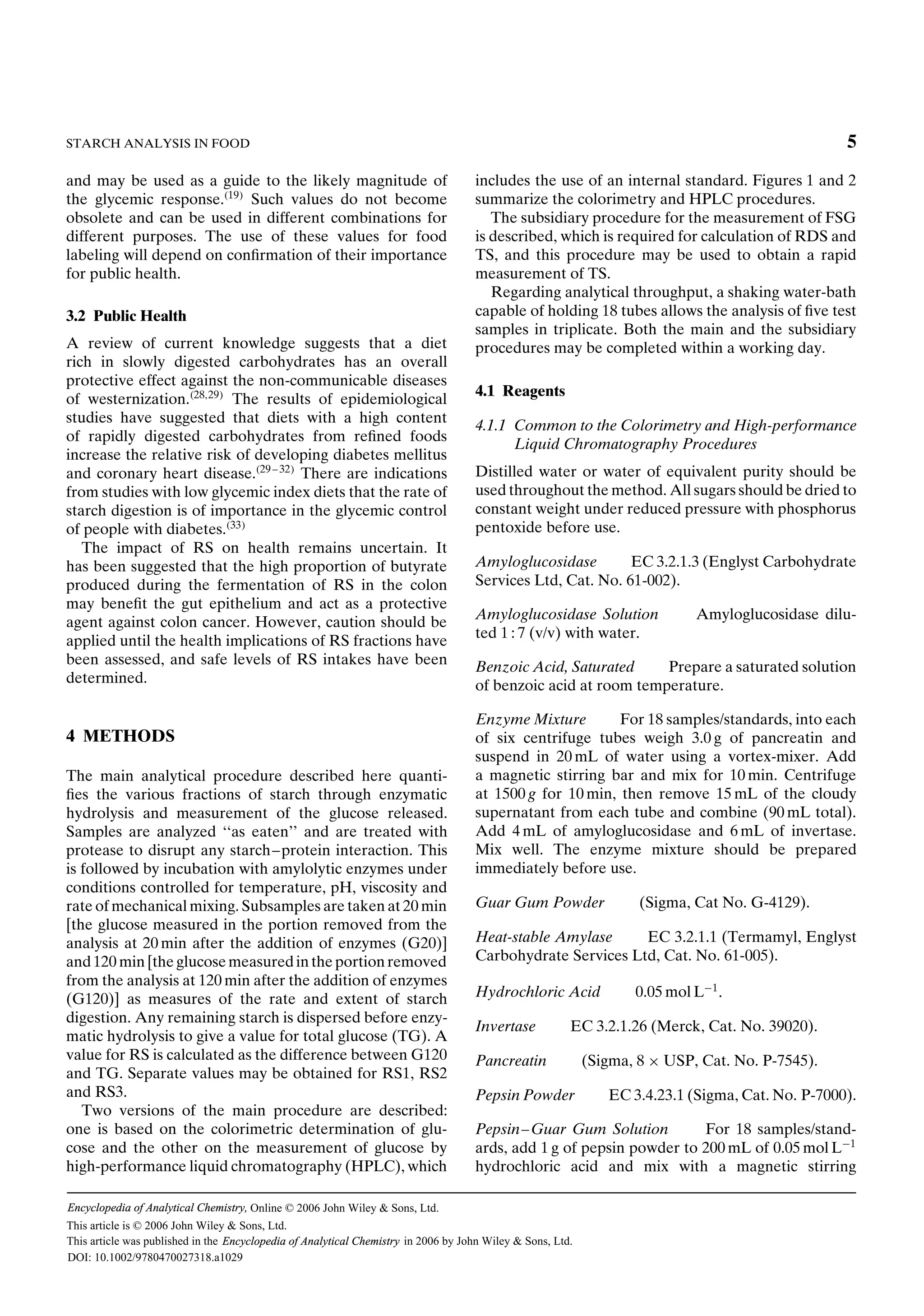 Englyst Method - Starch Digestibility | PDF