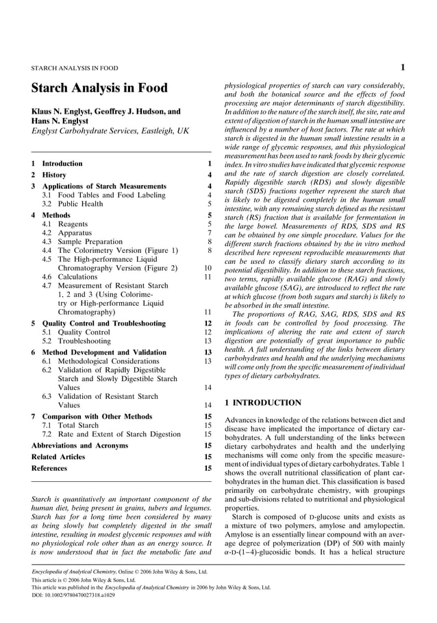 Englyst Method - Starch Digestibility | PDF | Chemistry | Science