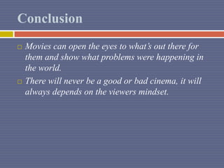 role of cinema in social awareness | PPTX | Movies | Entertainment