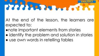 Teaching Fables: Retelling, Problem-Solution, and Story Elements | PPTX