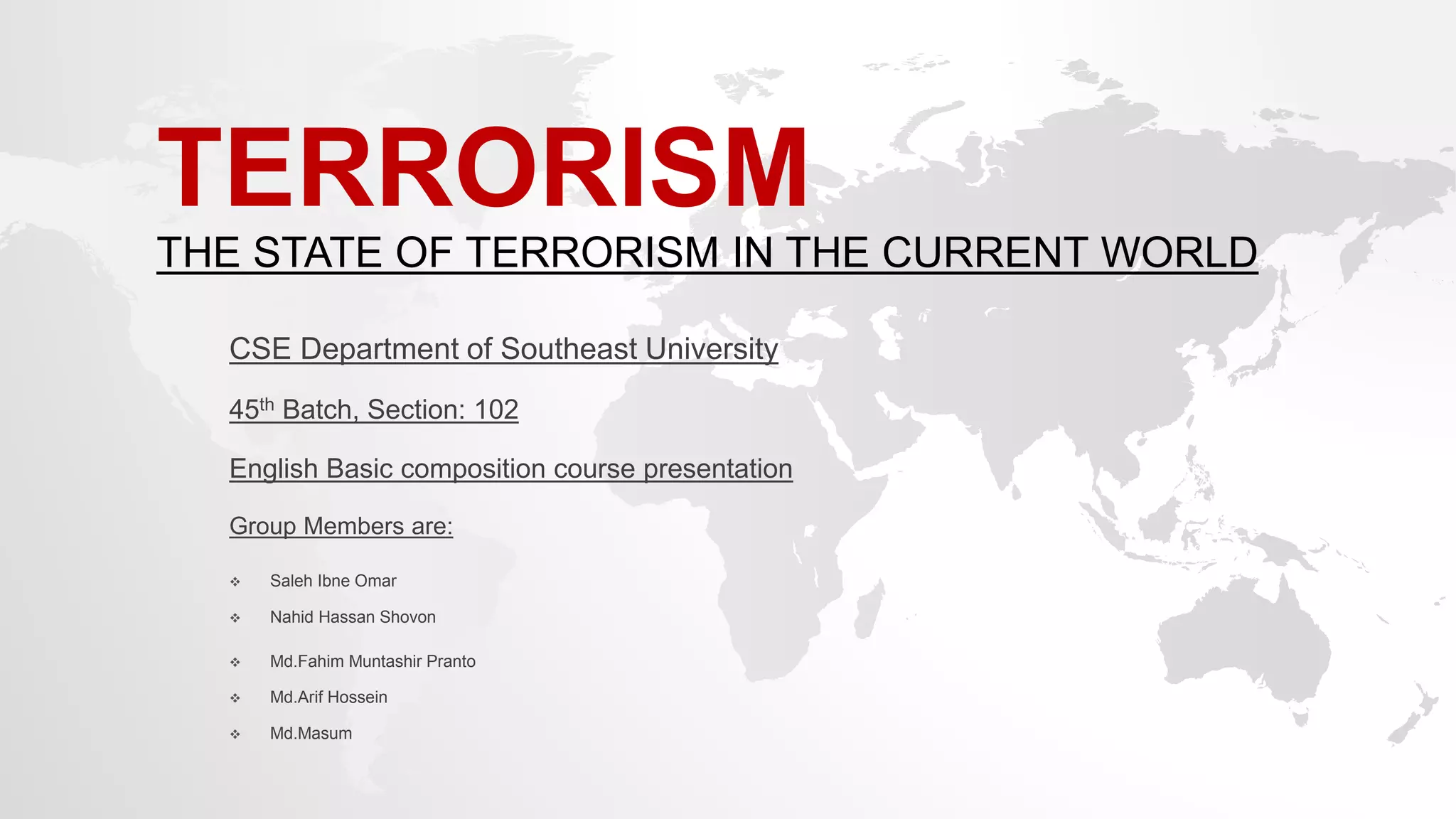 Presentation on Terrorism | PPT | PPTX | Terrorism | Sensitive Topics
