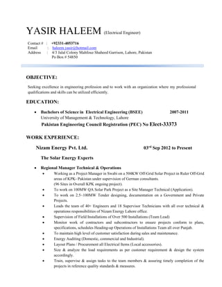Engr. yasir haleem cv | PDF