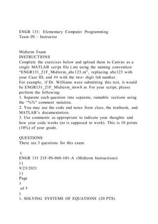 ENGR 131 Elementary Computer ProgrammingTeam IN – Instructor | PDF