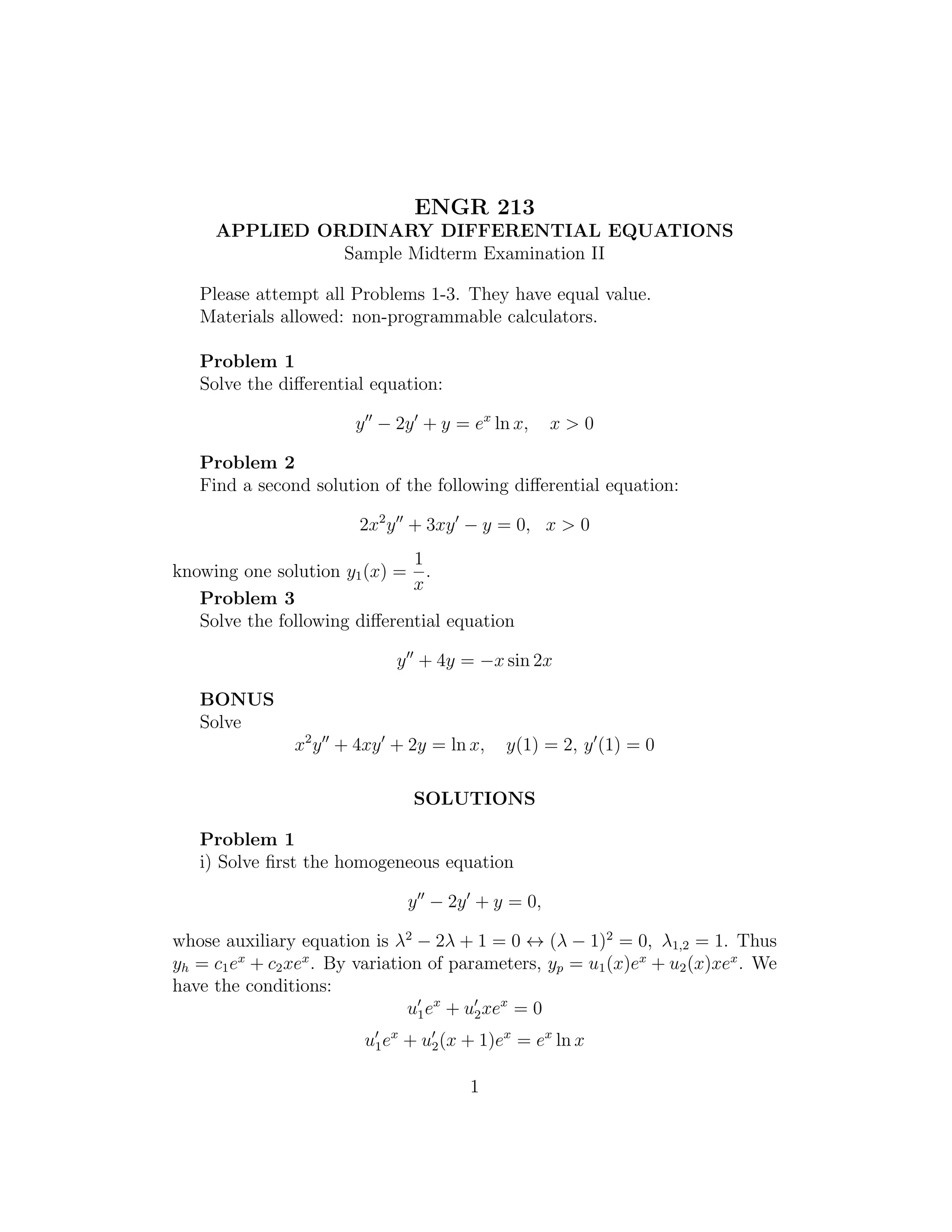 Engr 213 sample midterm 2b sol 2010 | PDF