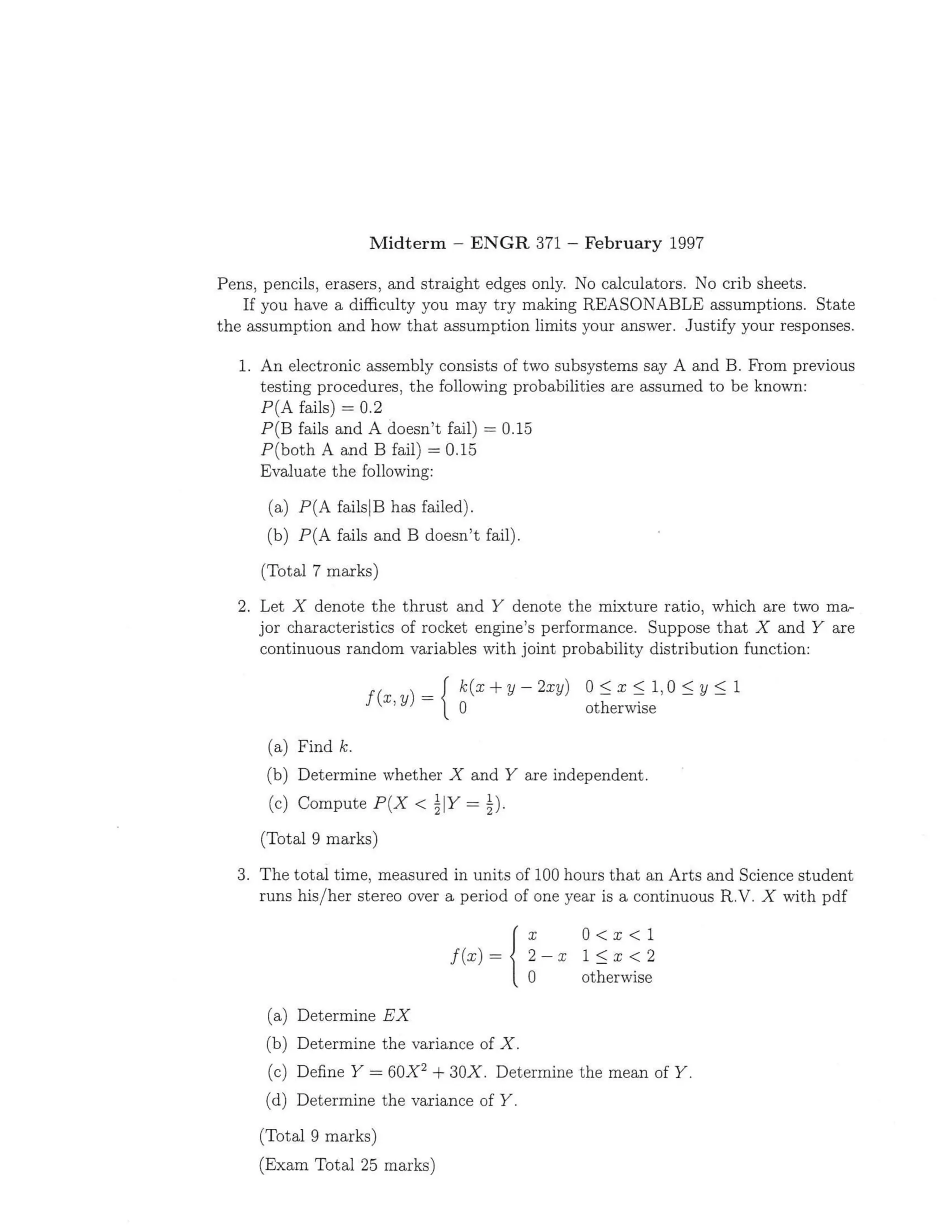 Engr 371 midterm february 1997 | PDF | Physics | Science
