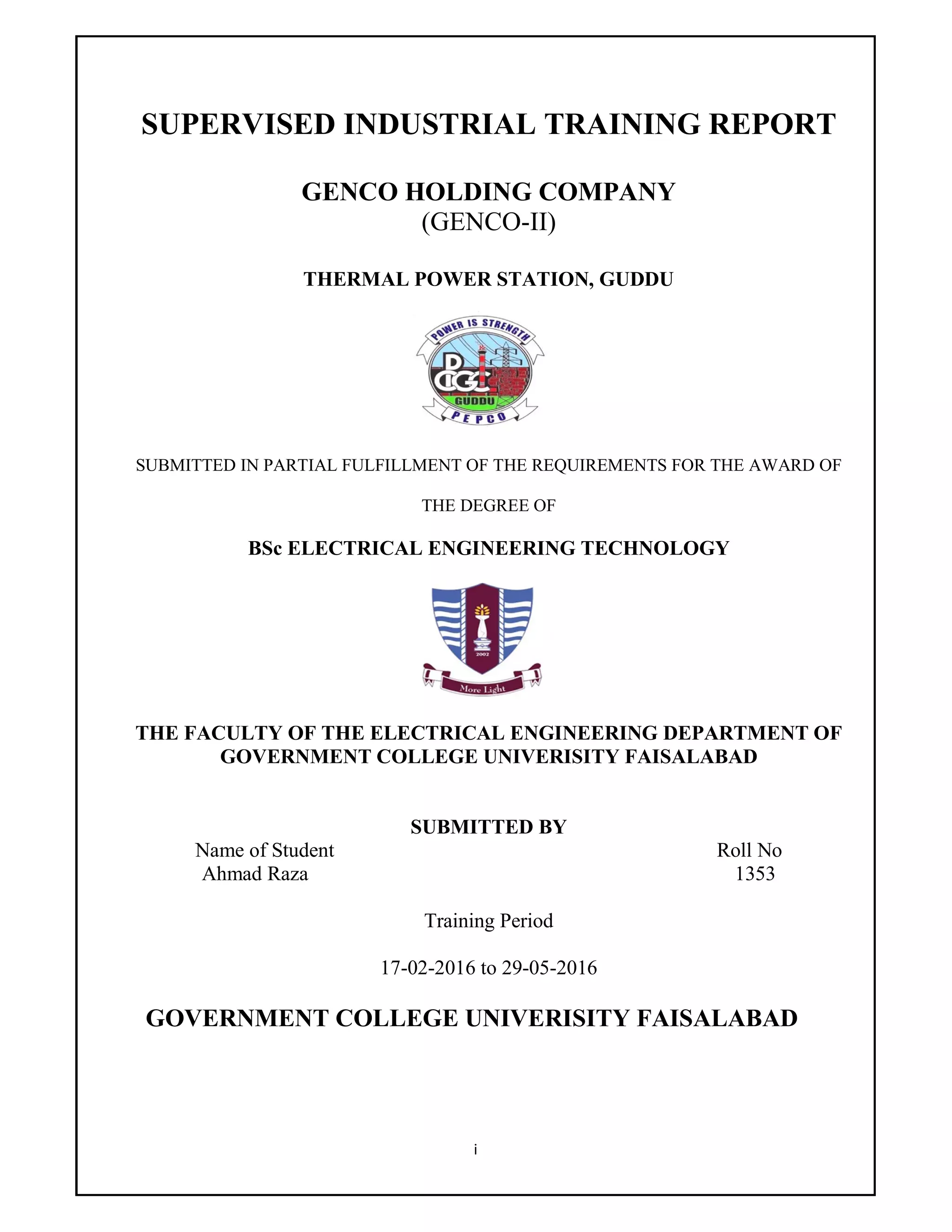 Engr Ahmad raza Internship report on 600mw ccpp giddupdf | PDF