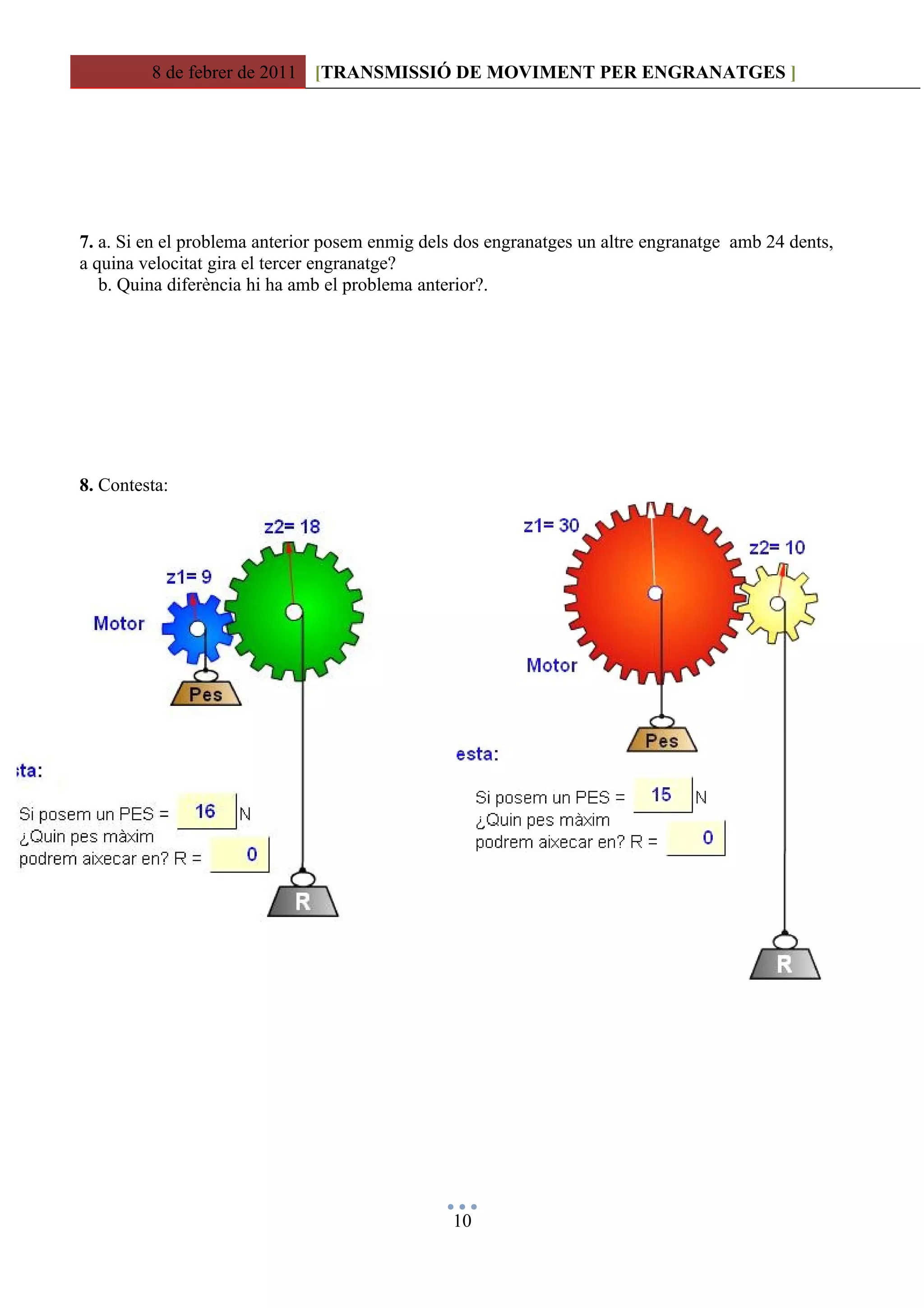 Exercicis de Engranatges | PDF