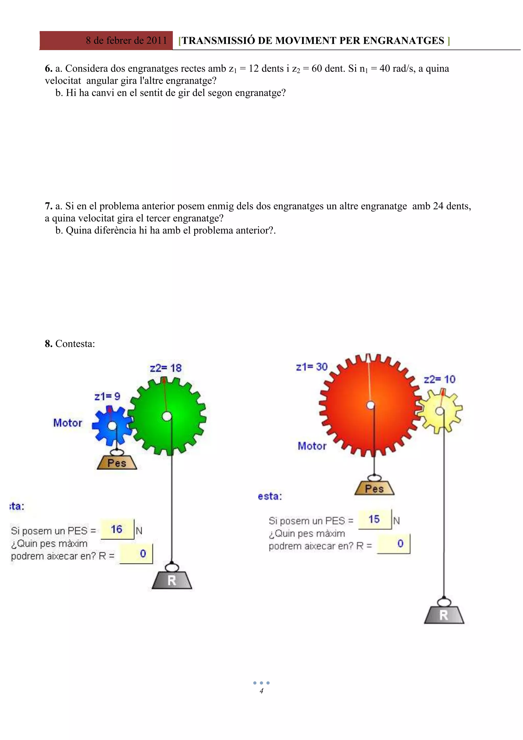 Exercicis de engranatges | DOCX