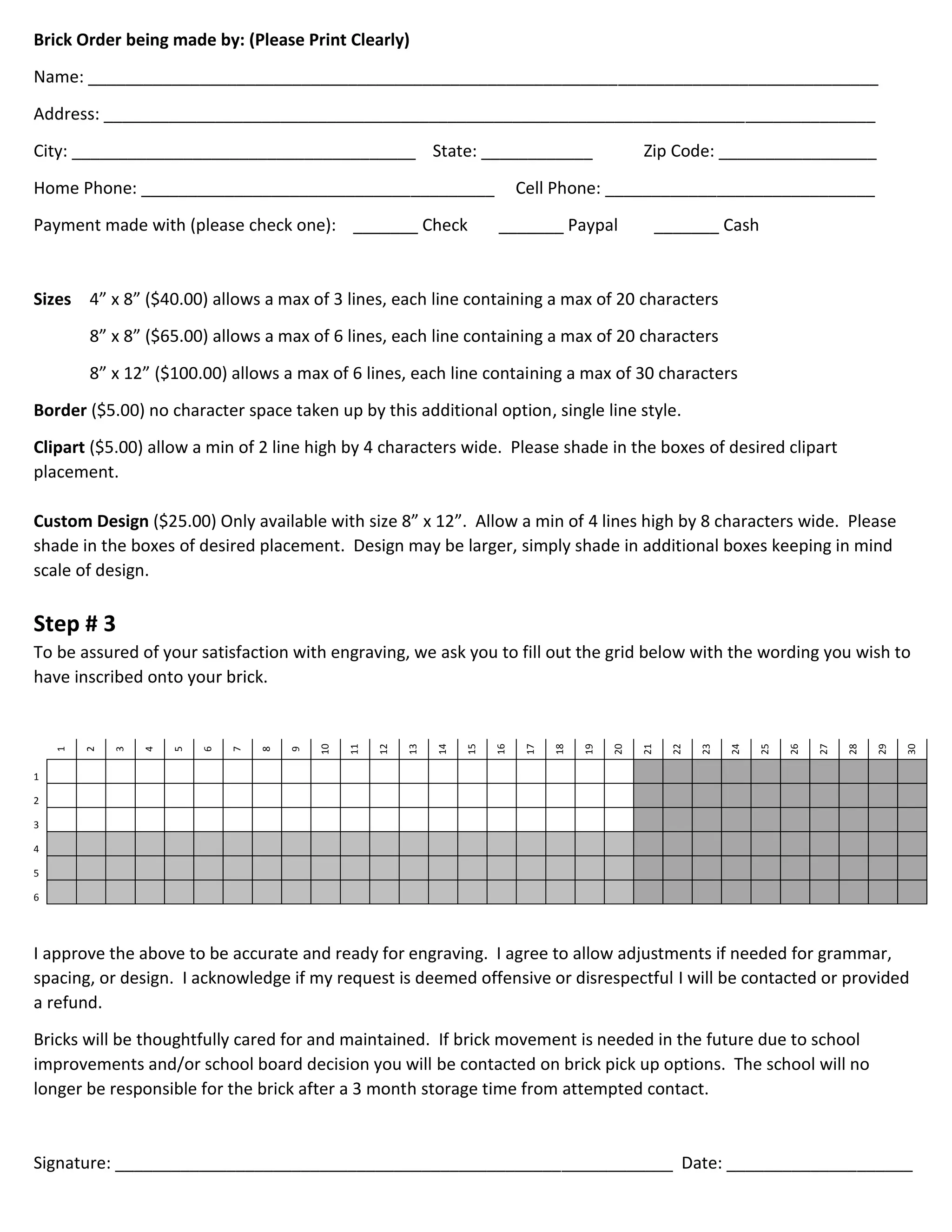 Engraved brick fundraiser order form | PDF