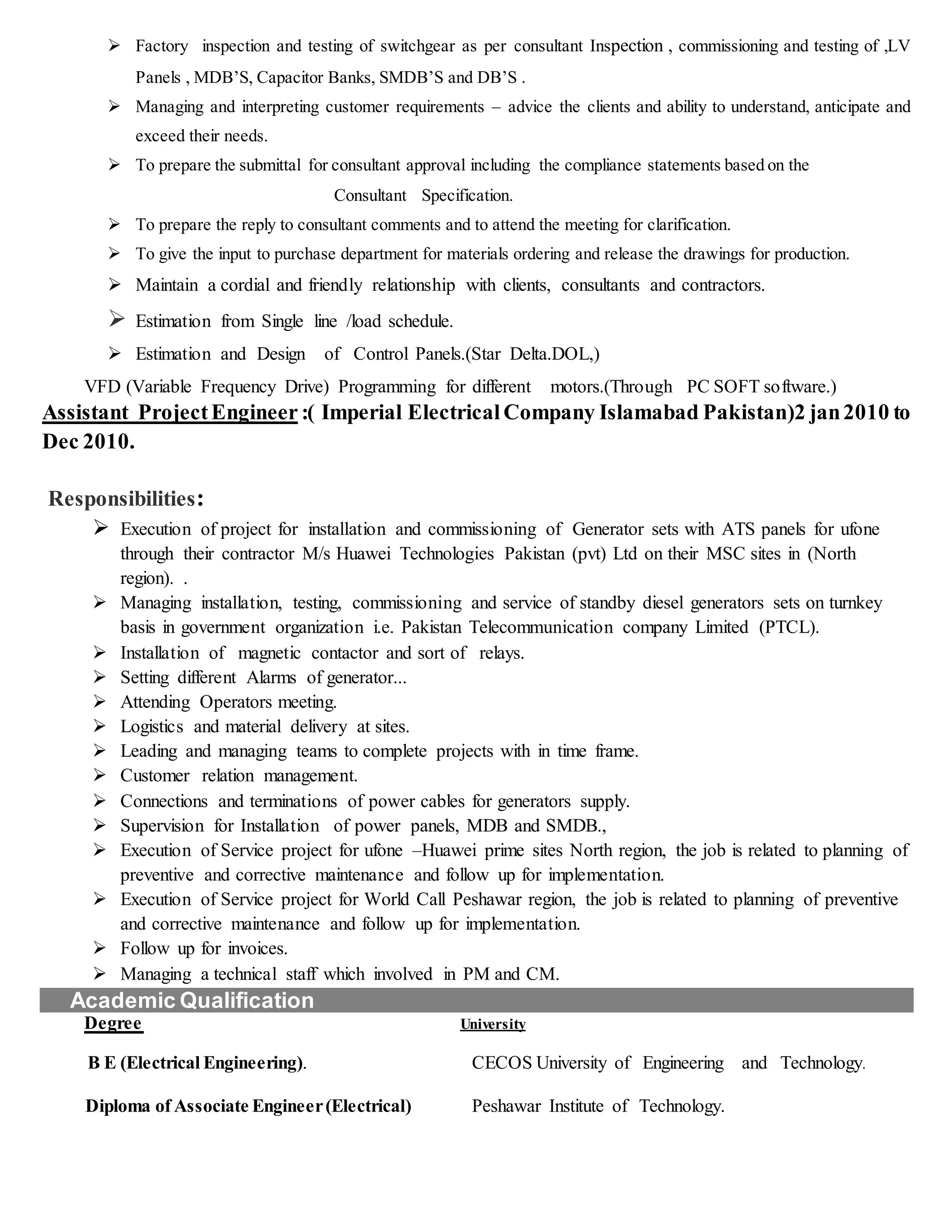 Engr iqbal resume , | DOCX