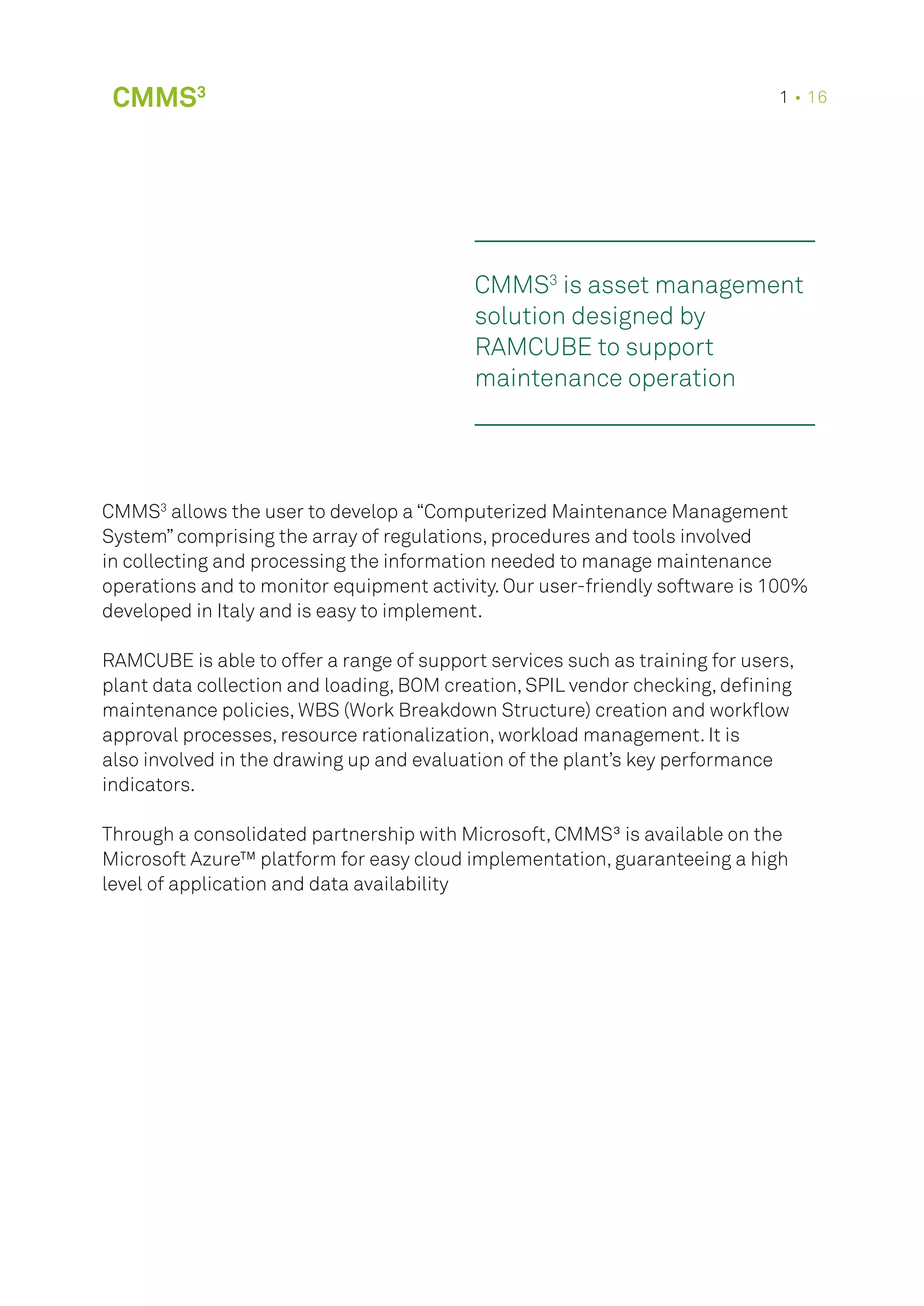 Ramcube - Cmms³ maintenance management system sw Ver. 2016 | PDF