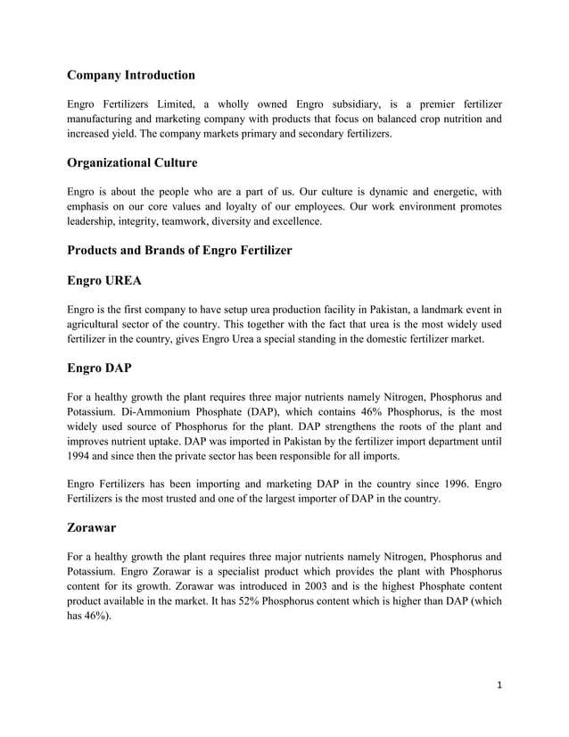 Engro fertilizer company[1] | DOCX | Agriculture | Industries
