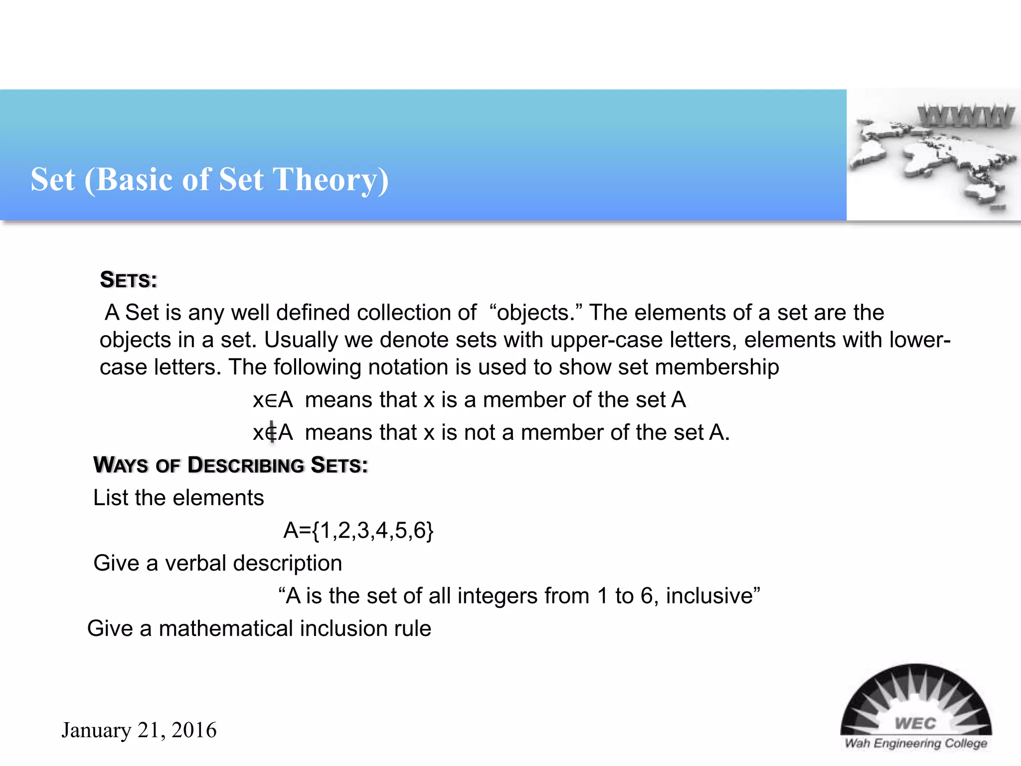 Set Theory and its Applications | PPTX