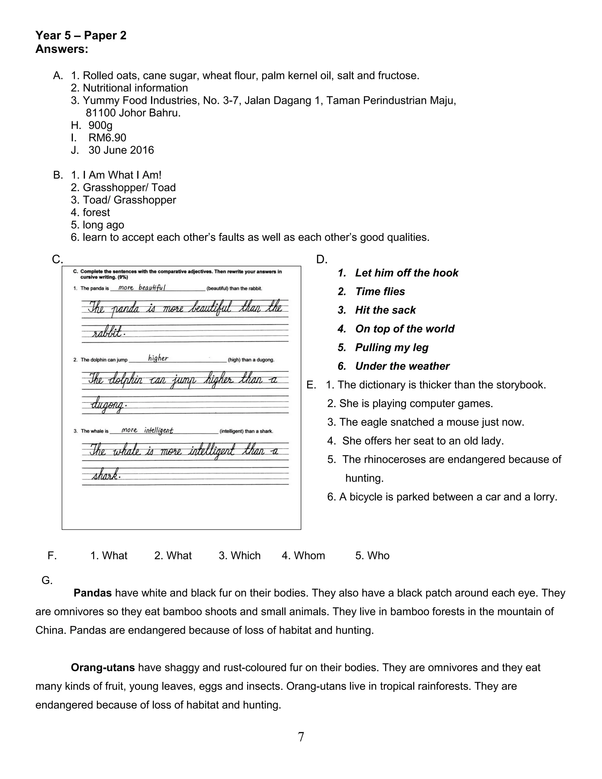 KSSR Engish Year 5 Test Paper 2 - 2nd term 2015 | PDF