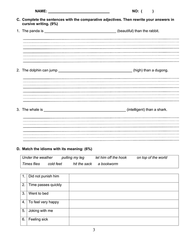KSSR Engish Year 5 Test Paper 2 - 2nd term 2015 | PDF | Large Animals ...