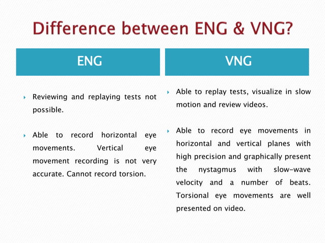 Difference between ENG & VNG ? | PPTX | Eye and Vision Conditions | Diseases and Conditions