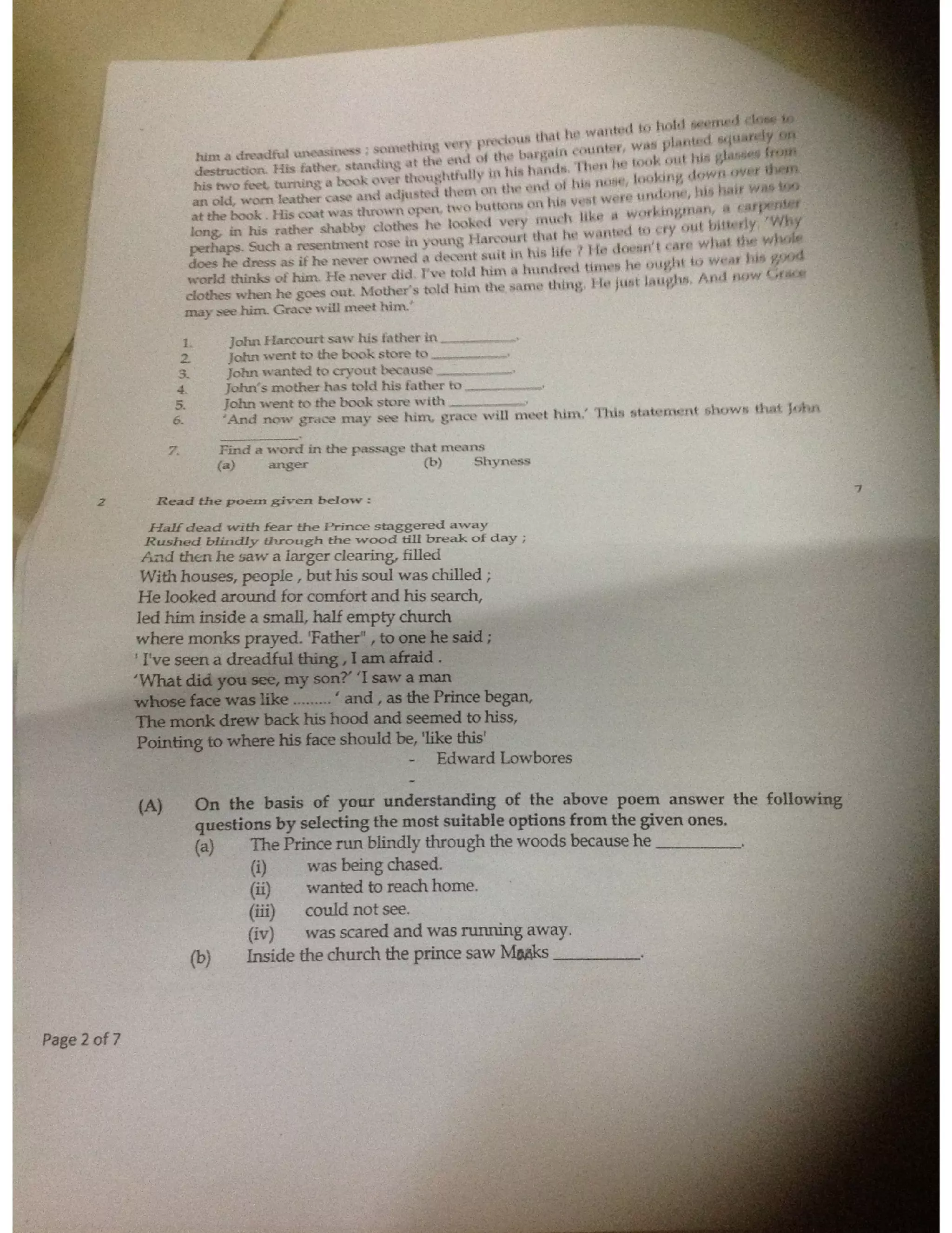 Class X SA-I English Question Paper | PDF