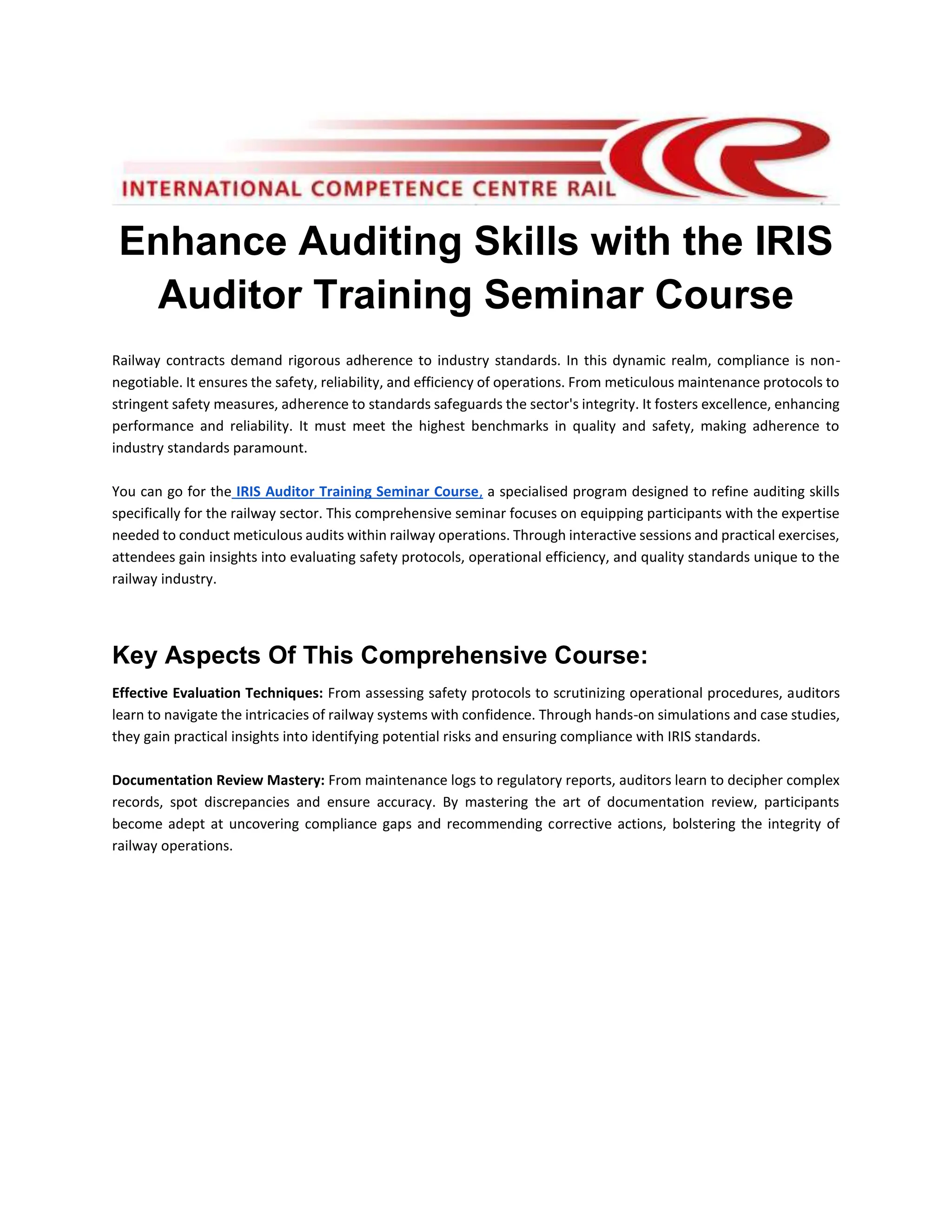 Enhance Auditing Skills with the IRIS Auditor Training Seminar Course.docx