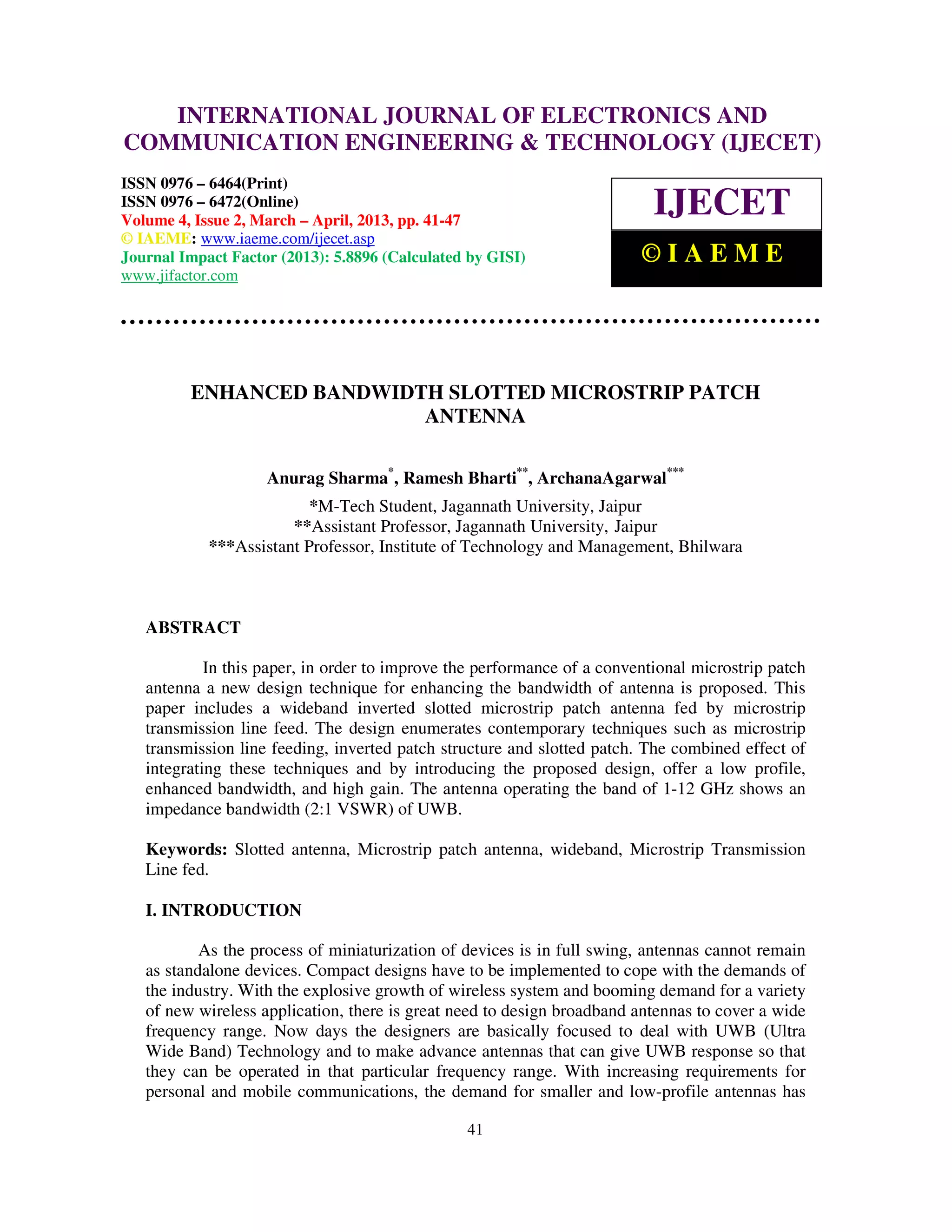 Enhanced bandwidth slotted microstrip patch antenna | PDF