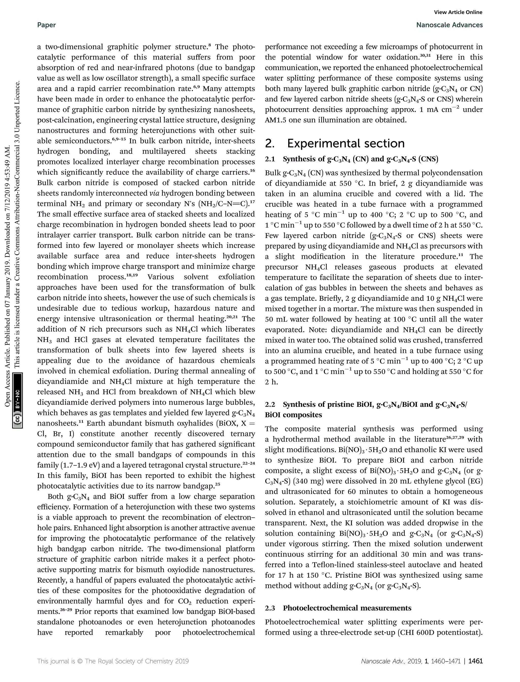Enhanced charge separation in g-C3N4–BiOI heterostructures for visible ...