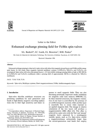 Enhanced Exchange Pinning Field For Fe Mn Spin Valves | PDF