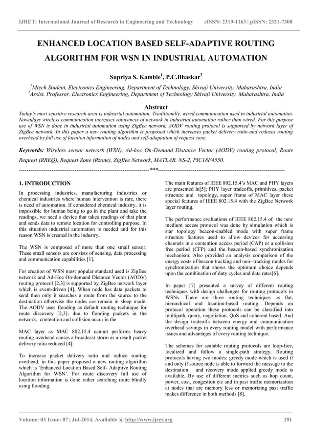 Enhanced location based self adaptive routing algorithm for wsn in industrial automation | PDF