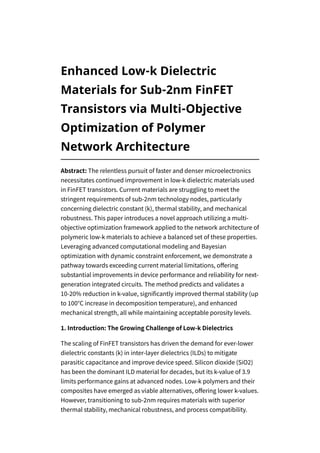 Enhanced Low-k Dielectric Materials for Sub-2nm FinFET Transistors via ...