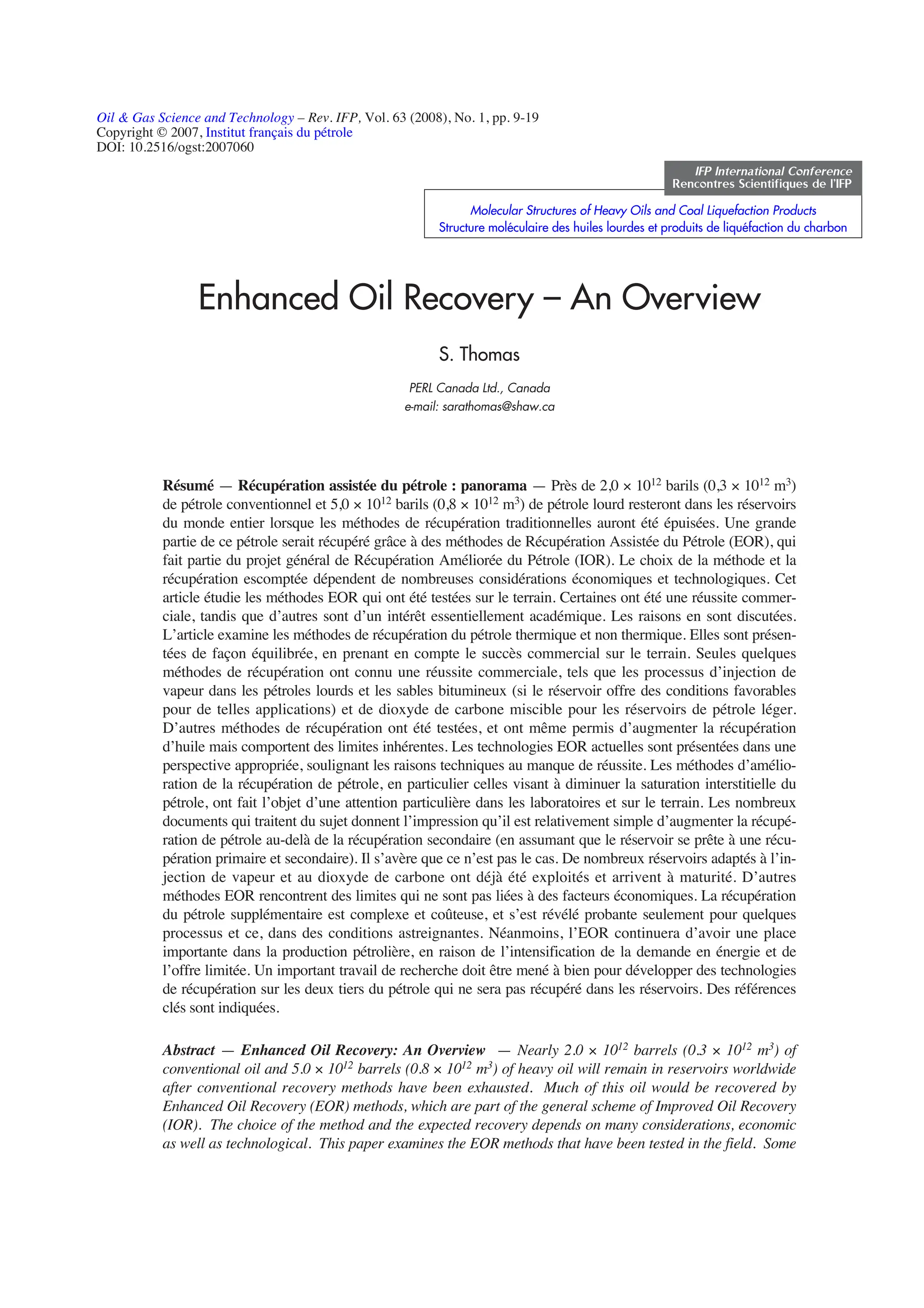 Enhanced Oil Recovery – An Overview used in oil and gas wells | PDF