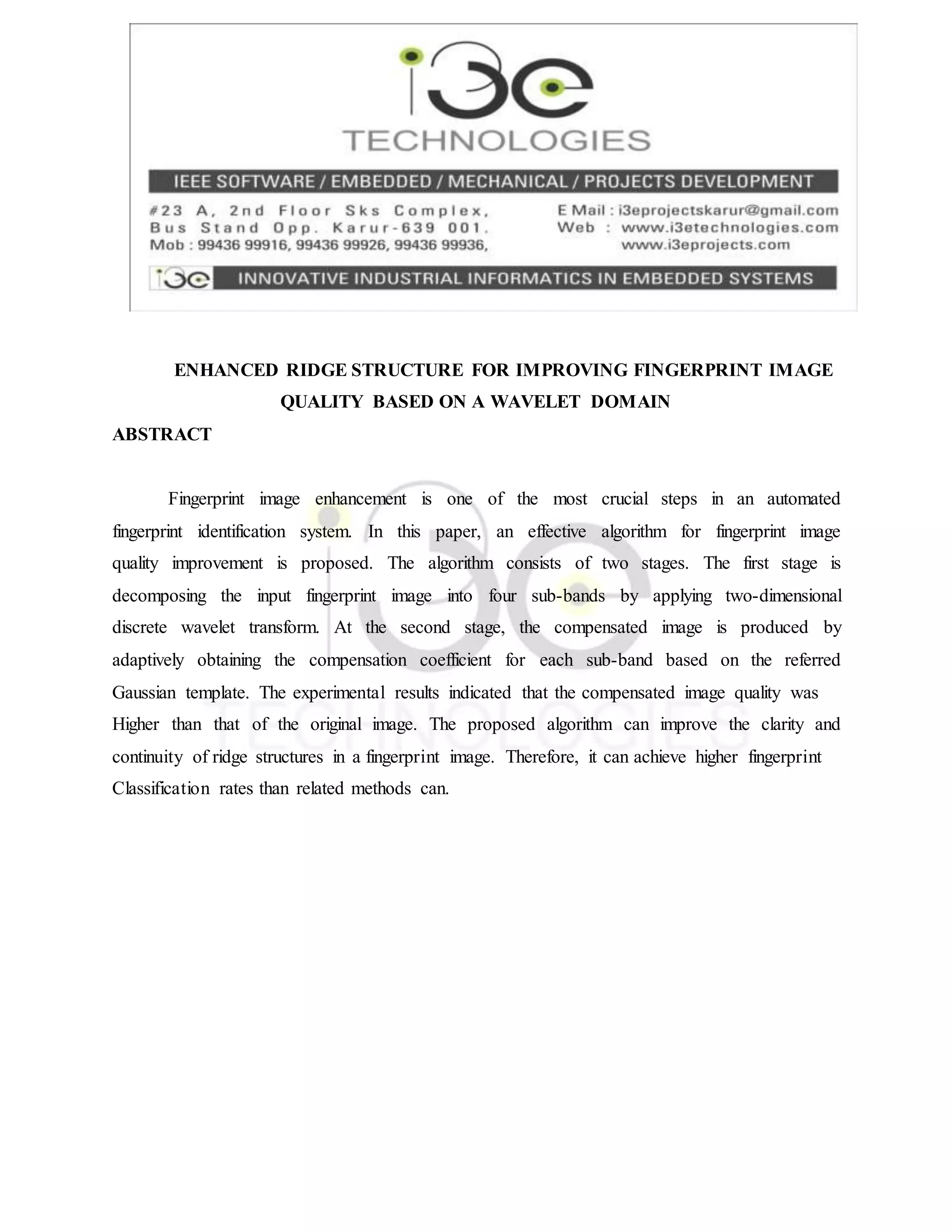 Enhanced ridge structure for improving fingerprint image quality based on a wavelet domain | DOCX