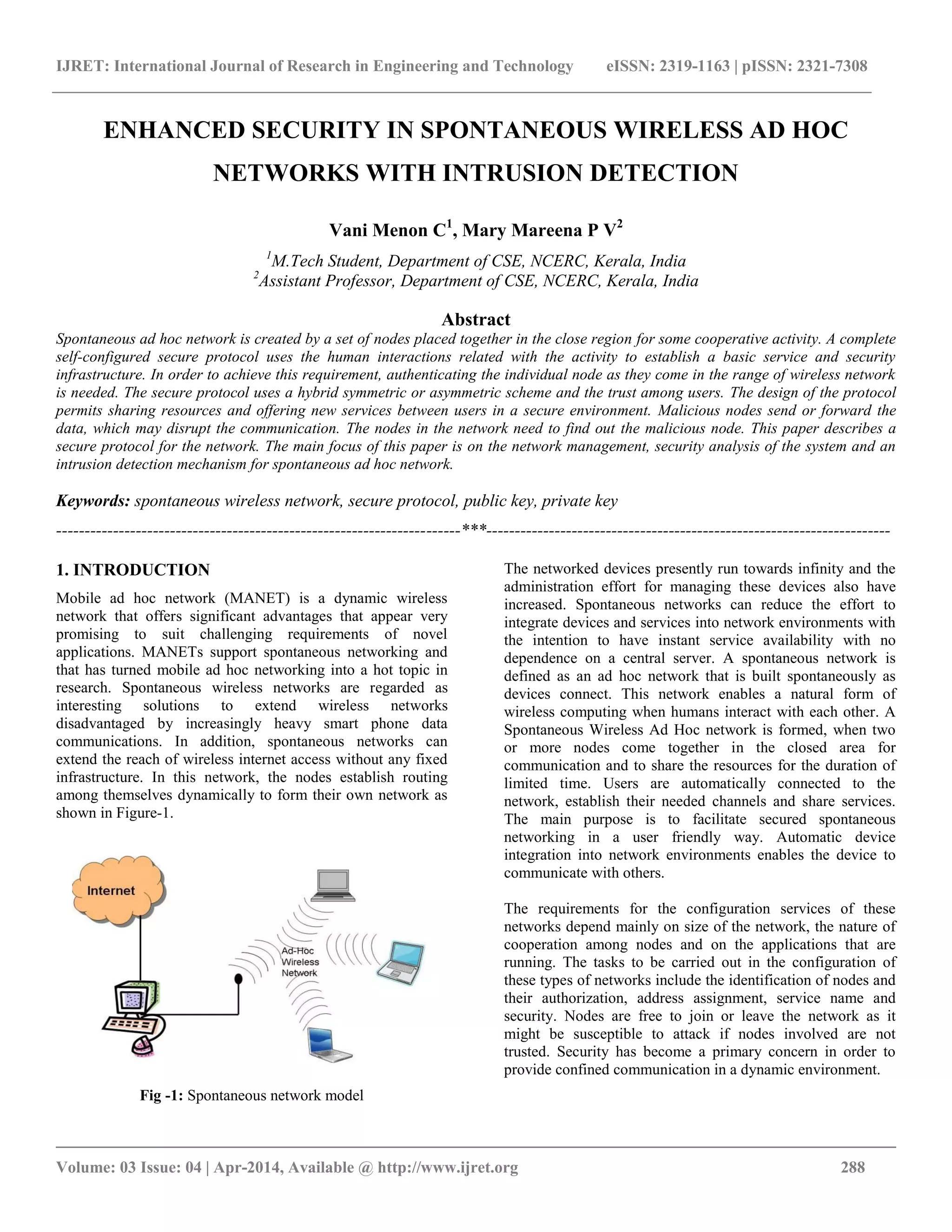 Enhanced security in spontaneous wireless ad hoc | PDF