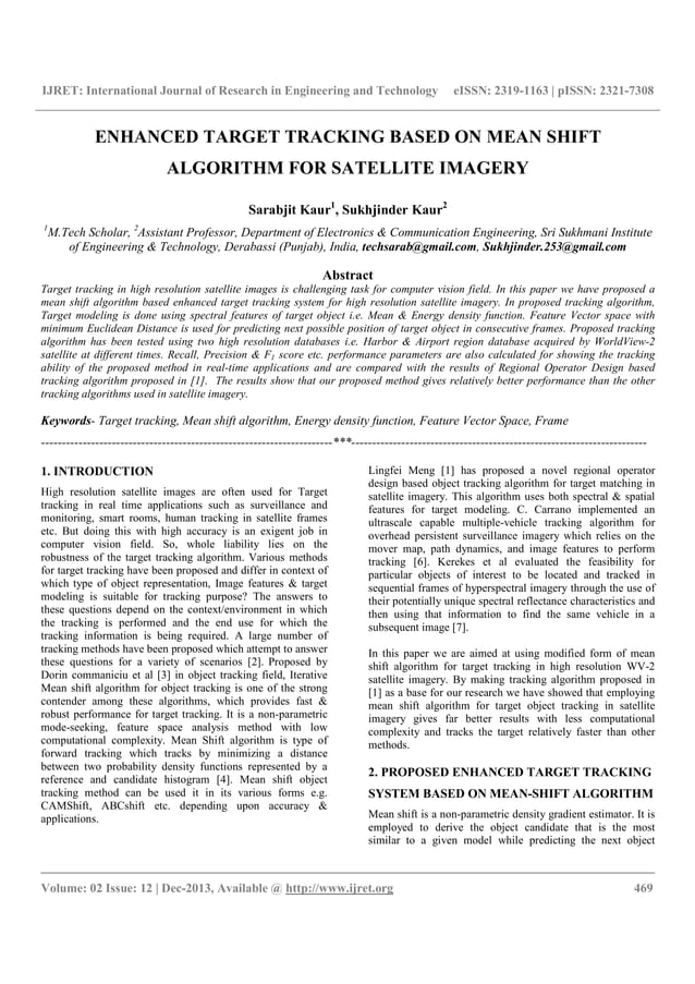 Enhanced target tracking based on mean shift | PDF