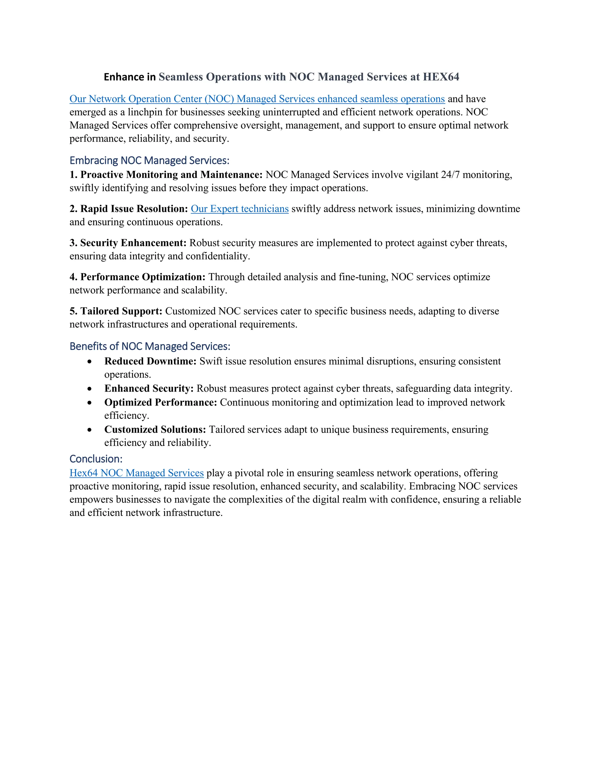 Enhance in Seamless Operations with NOC Managed Services at.docx