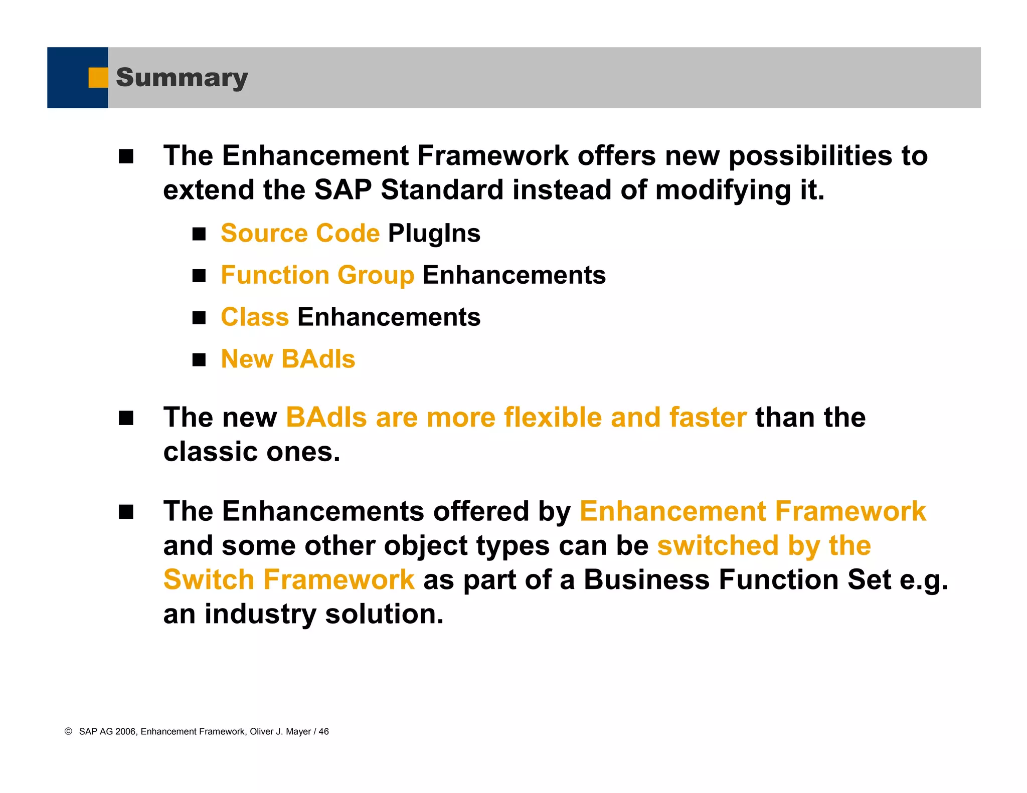 Enhancement framework the new way to enhance your abap systems | PDF