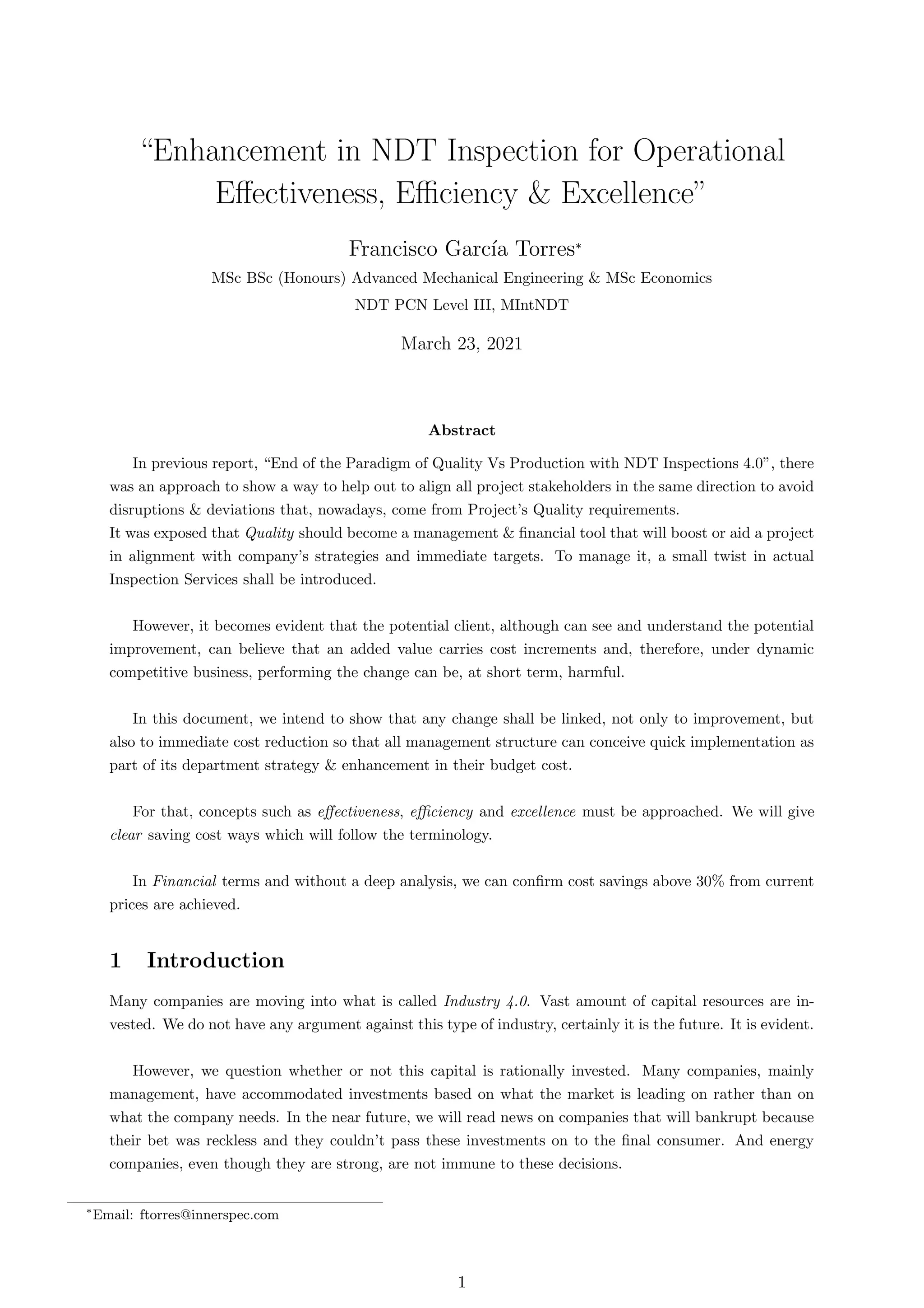 Enhancement in NDT inspection for operational effectiveness, efficiency ...