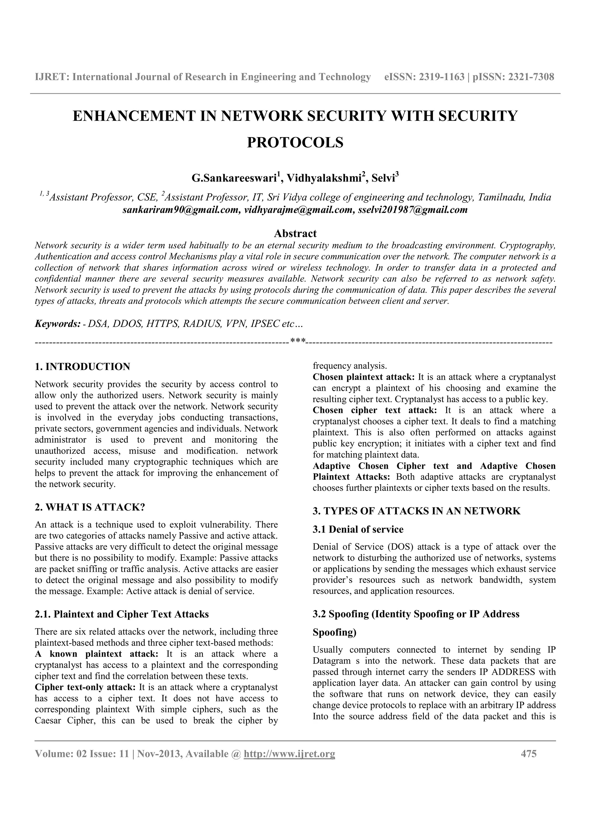 Enhancement in network security with security | PDF