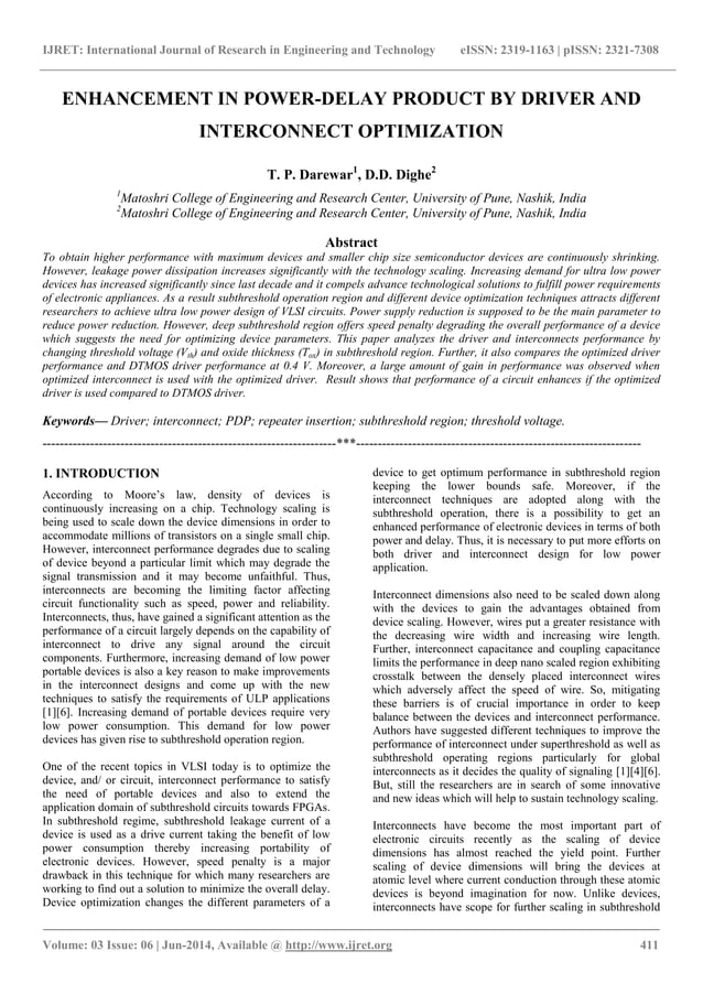 Enhancement in power delay product by driver and interconnect optimization | PDF