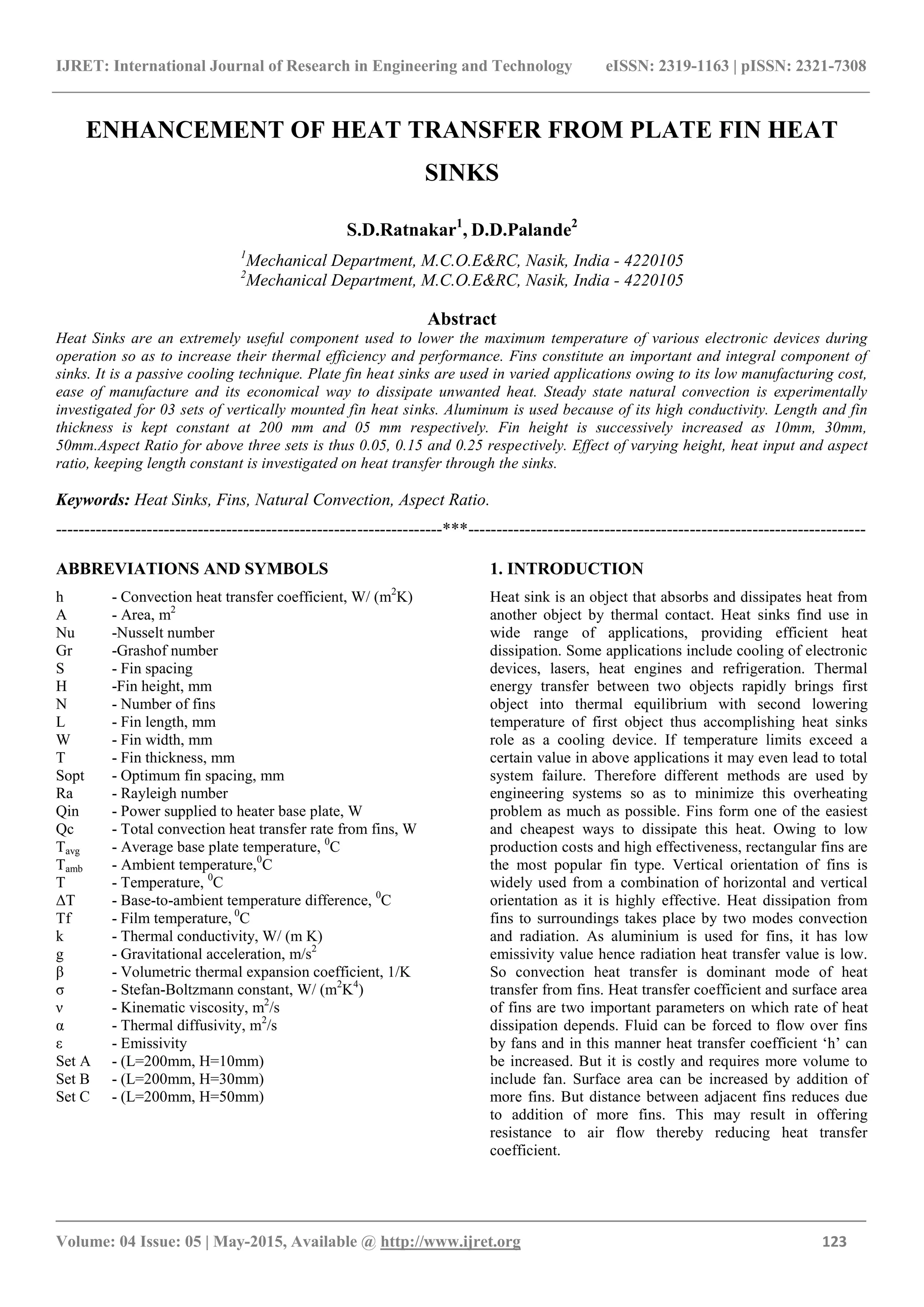 Enhancement of heat transfer from plate fin heat sinks | PDF