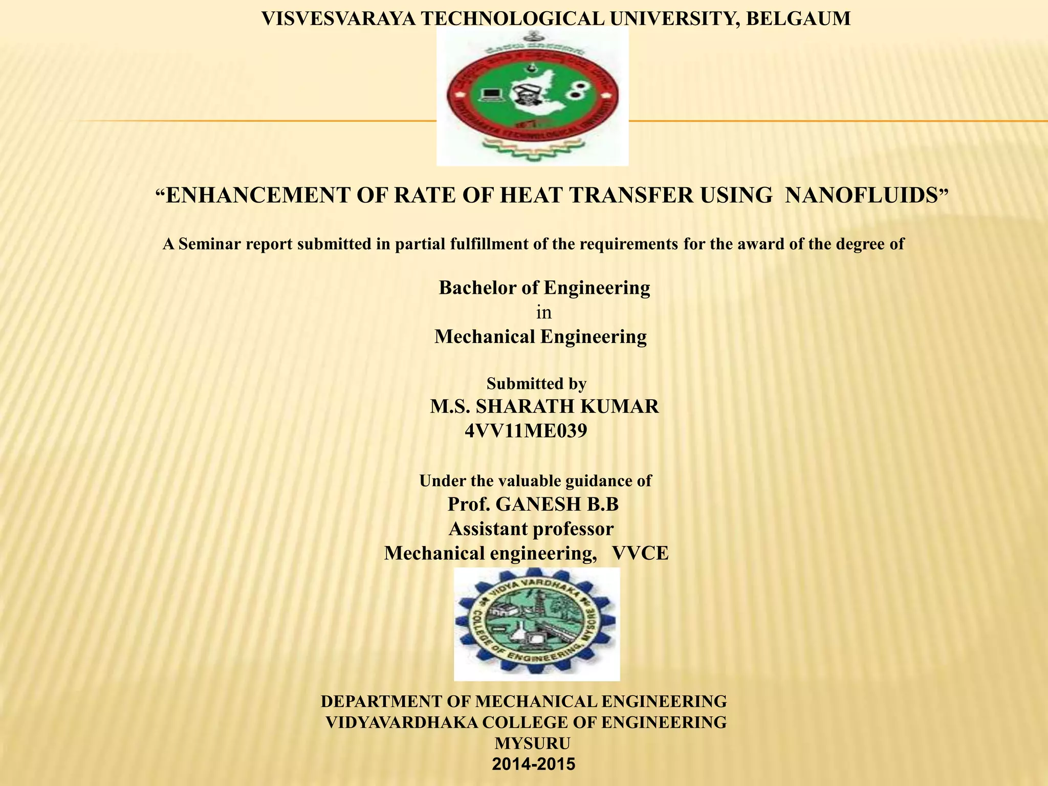 Enhancement of rate of heat transfer using nano fluids | PPTX | Chemistry | Science