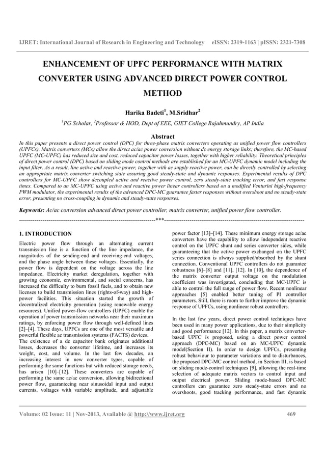 Enhancement of upfc performance with matrix | PDF