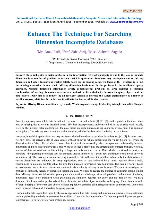 Enhance The Technique For Searching Dimension Incomplete Databases | PDF