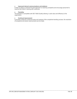 Improving Complaints Management system, Complied to ISO 10002 | PDF