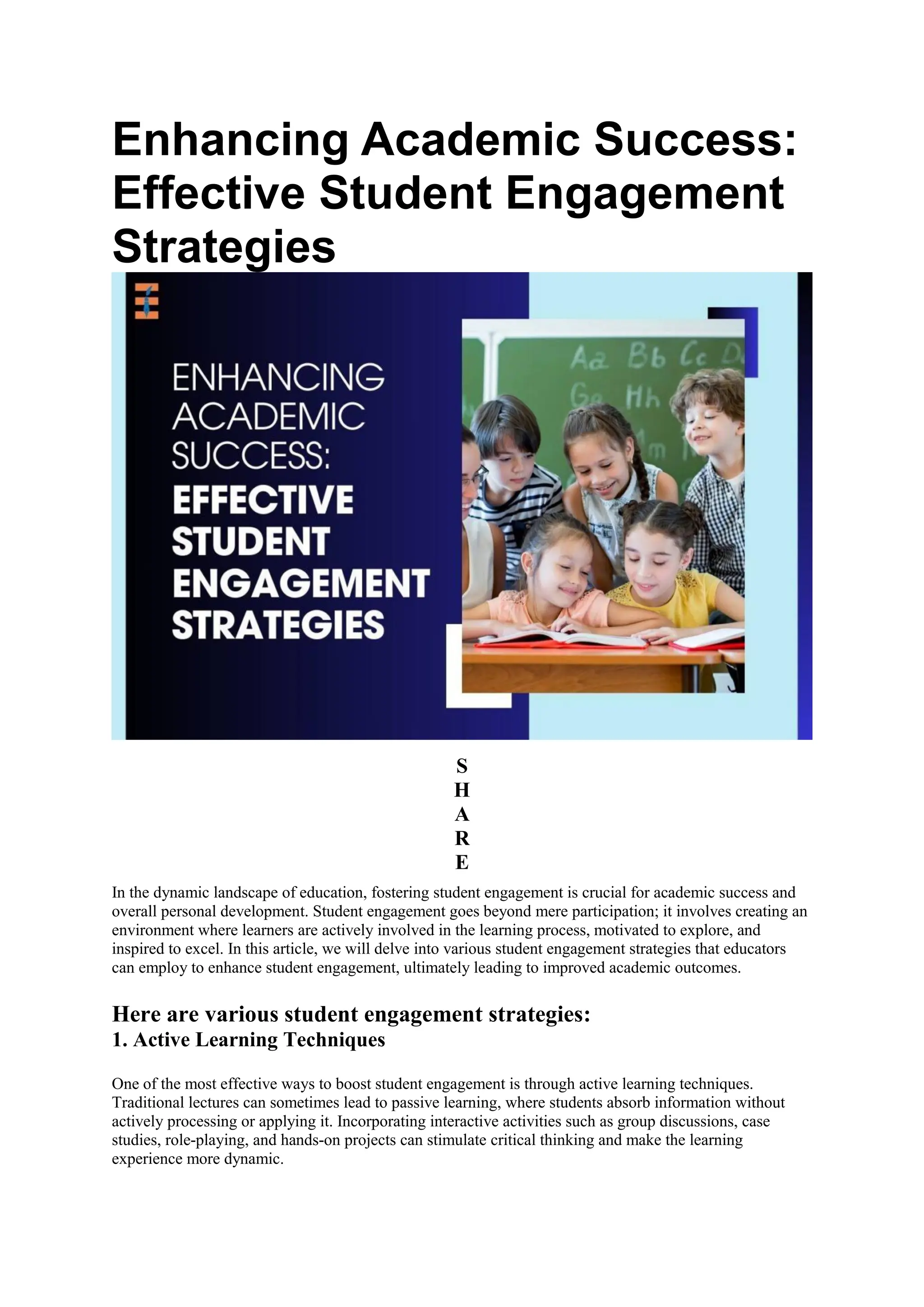 Enhancing Academic Success: Effective Student Engagement Strategies | PDF | Professional School ...