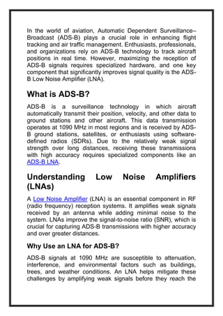 Enhancing ADS-B Reception with a Low Noise Amplifier (LNA) | PDF
