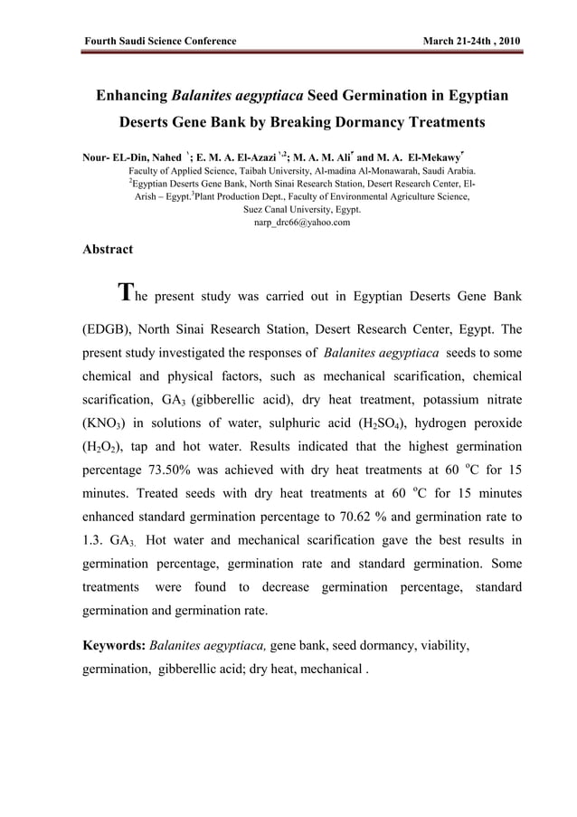 Enhancing balanites aegyptiaca seed germination in egyptian deserts ...