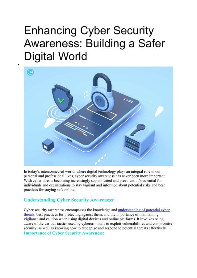 Enhancing Cyber Security Awareness: Building a Safer Digital World | PDF