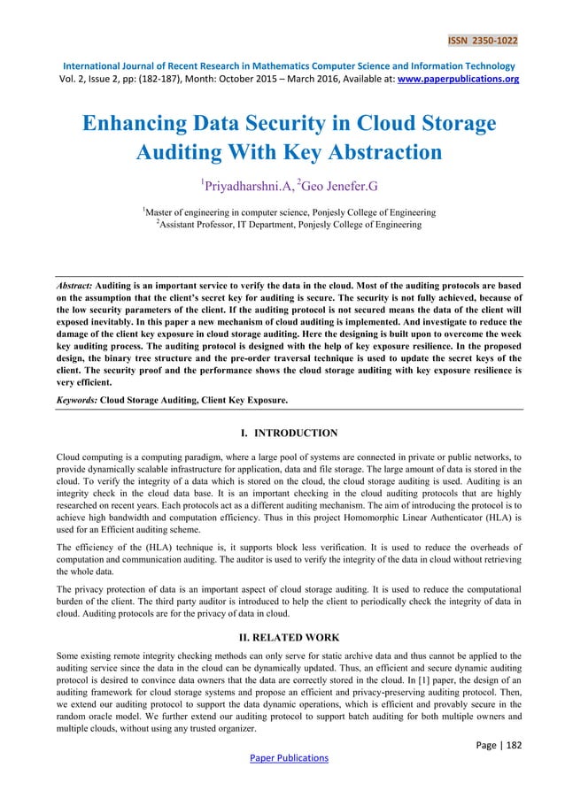 Enhancing Data Security In Cloud Storage Auditing With Key Abstraction