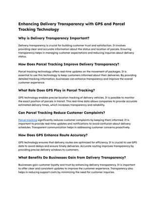 Enhancing Delivery Transparency with GPS and Parcel Tracking Technology ...